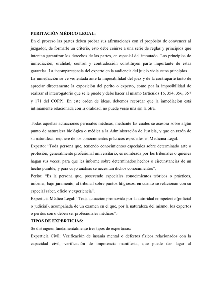 Peritación Médico Legal | PDF | Evidencia (ley) | Testigo experto