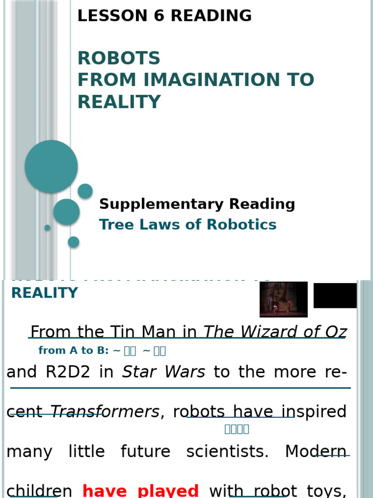 Lesson6 Reading PPT - 경옥 - 2024 - 07 - 02 - 11 - 15 - 21 | PDF | Robot | Robotics
