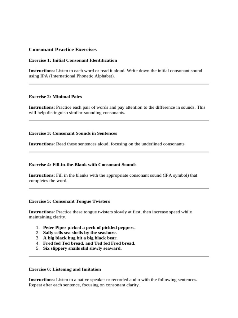 Consonant Sounds Practice Exercises | PDF | Consonant | Linguistics