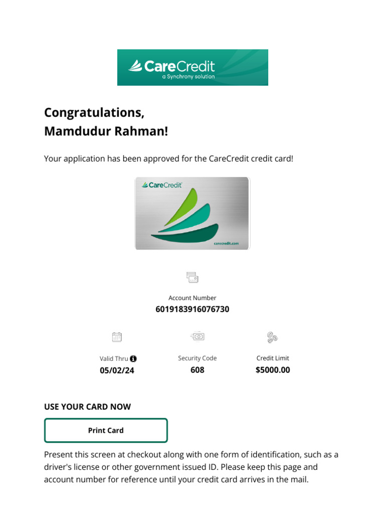 CareCredit Approval Confirmation | PDF