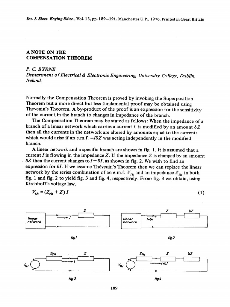 Compensation Theorem Proof and Sensitivity | PDF | Electrical Impedance ...