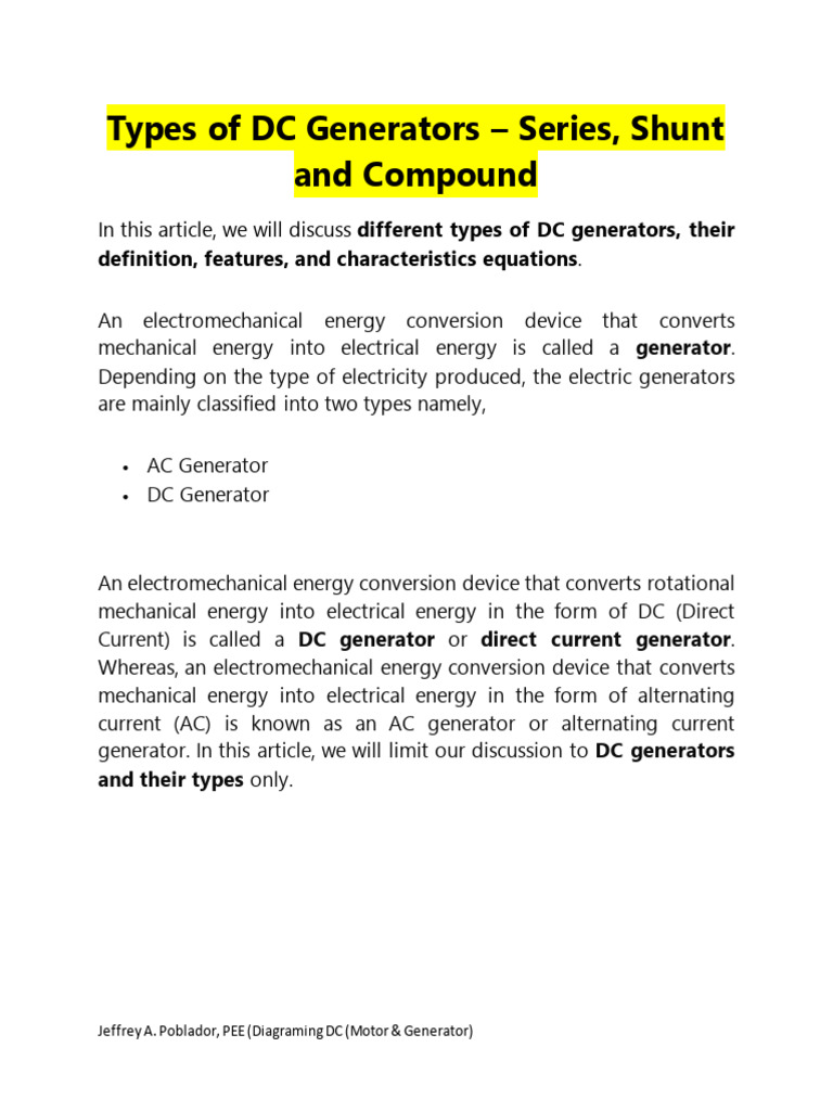 DC Generators | PDF | Electric Generator | Direct Current