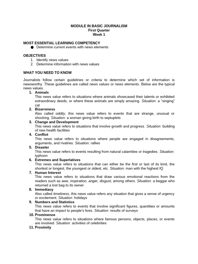 Essential News Values in Journalism | PDF | News