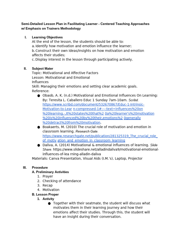 Lesson Plan on Motivation in Learning | PDF | Motivational | Motivation