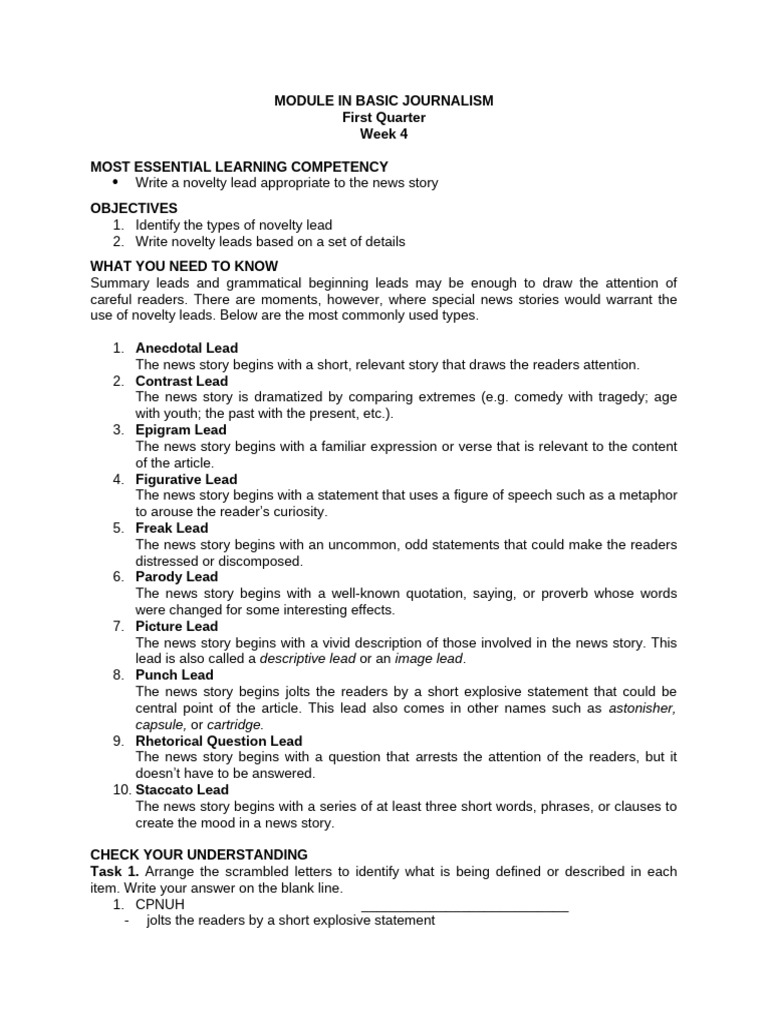 MODULE IN BASIC JOURNALISM-Week4 | PDF | News