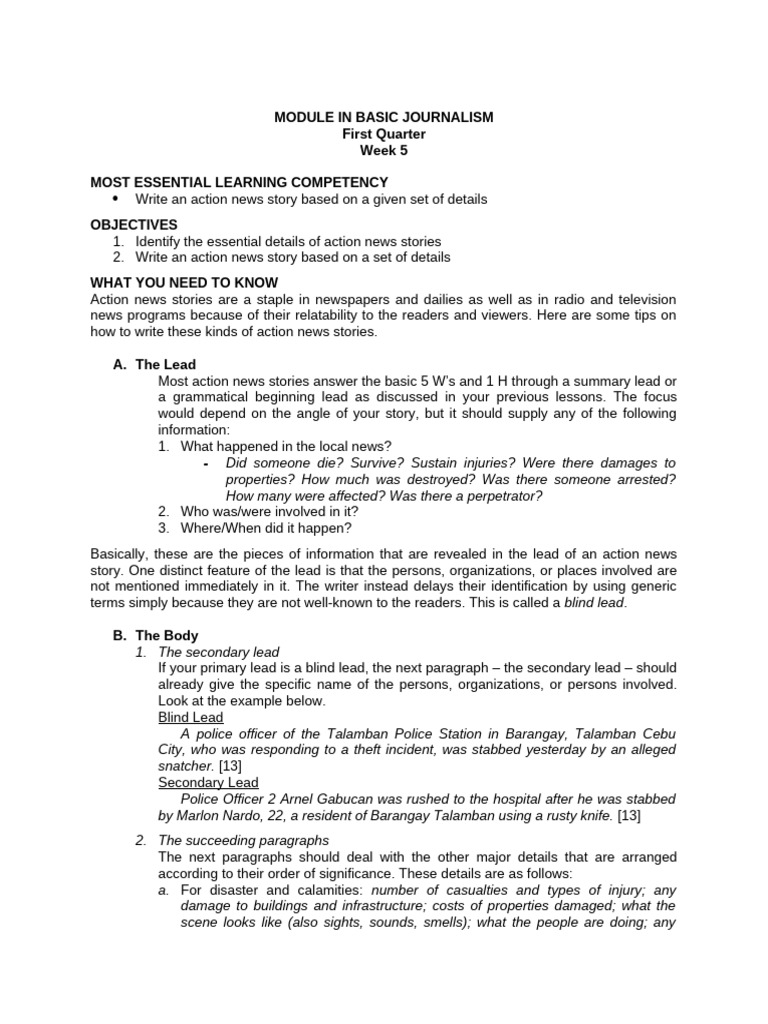 MODULE IN BASIC JOURNALISM-Week5 | PDF | News