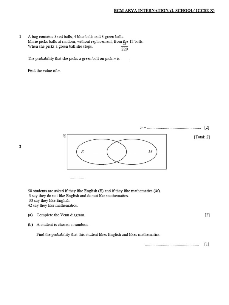 1153-C-846-Assignment Probability 2 Igcse X | PDF | Science | Probability