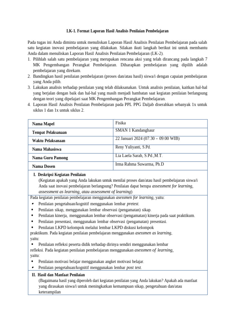 Hasil Asesmen Pembelajaran - Reny Yuliyanti | PDF | Karier & Perkembangan