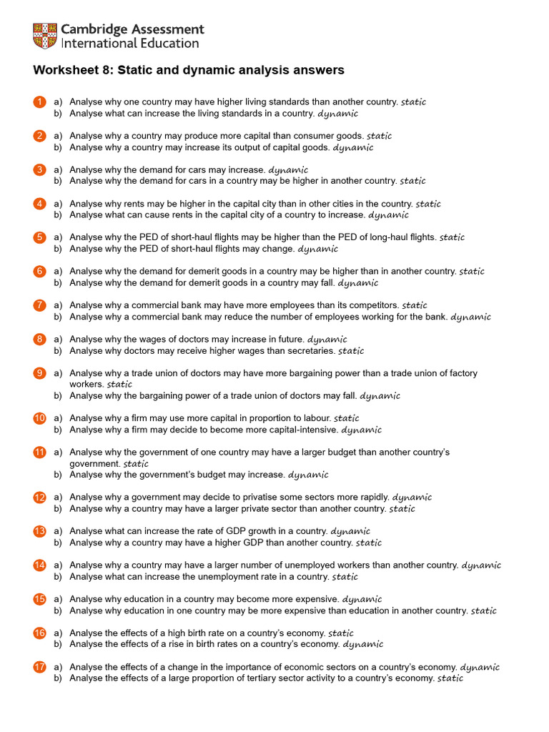 AO2 Worksheet 8 Static and Dynamic Analysis Answers | PDF | Trade Union ...