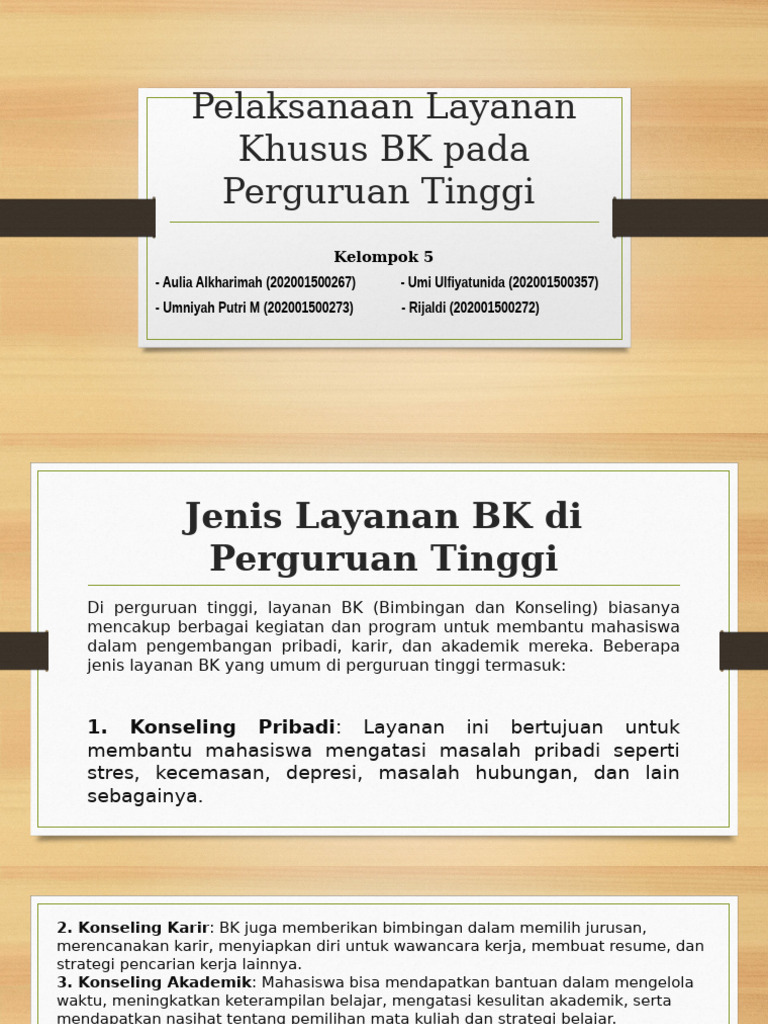 Pelaksanaan Layanan Khusus BK Pada Perguruan Tinggi | PDF | Karier & Perkembangan