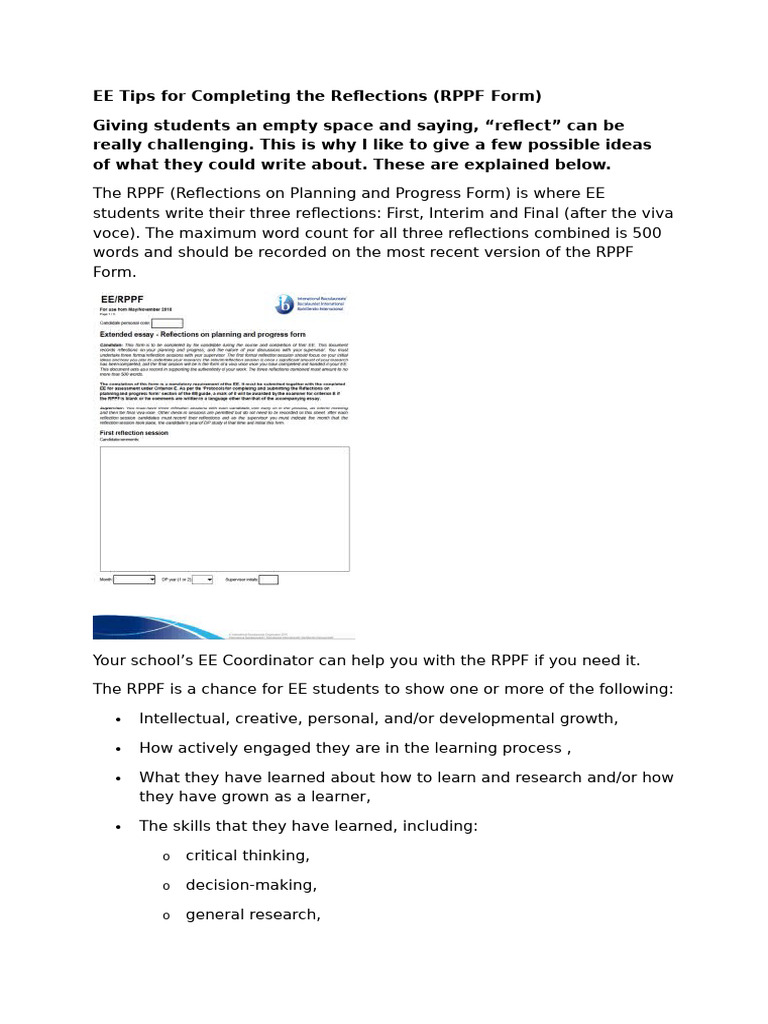 RPPF (Reflections On Planning and Progress Form) Instructions | PDF ...