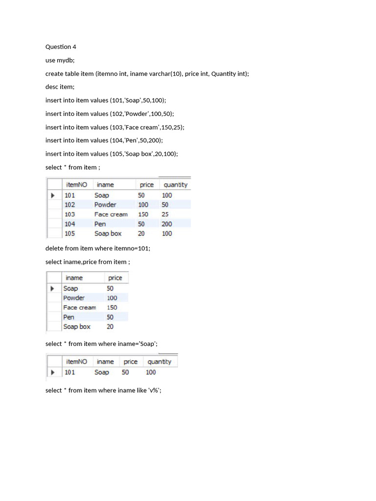 SQL Database Operations and Queries | PDF | Teaching Methods & Materials