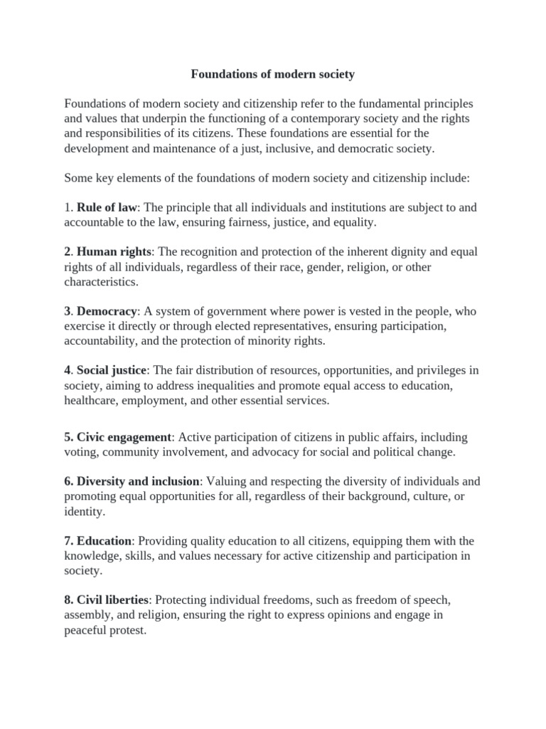 Foundations of Modern Society and Citizenship | PDF | Citizenship | Rights
