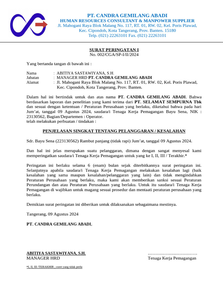 Cga - Surat Peringatan (SP) | PDF | Bisnis