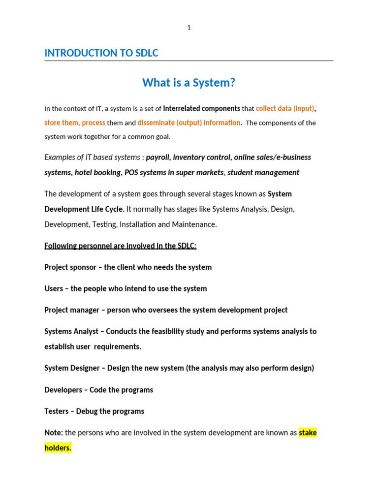 What Is A System?: Introduction To SDLC | PDF | Return On Investment ...