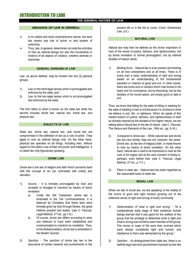 Introduction To Law The General Nature of Law | PDF | Natural Law ...