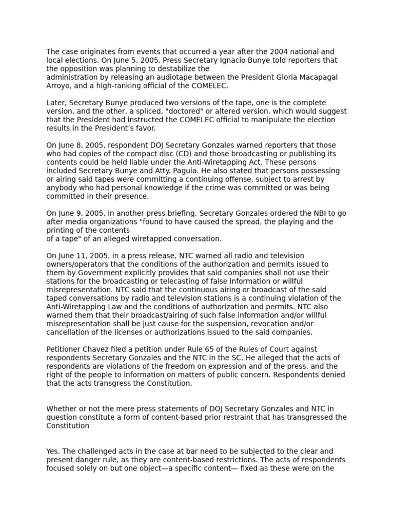 Chavez Vs Gonzales Digest | PDF | Prior Restraint | Government