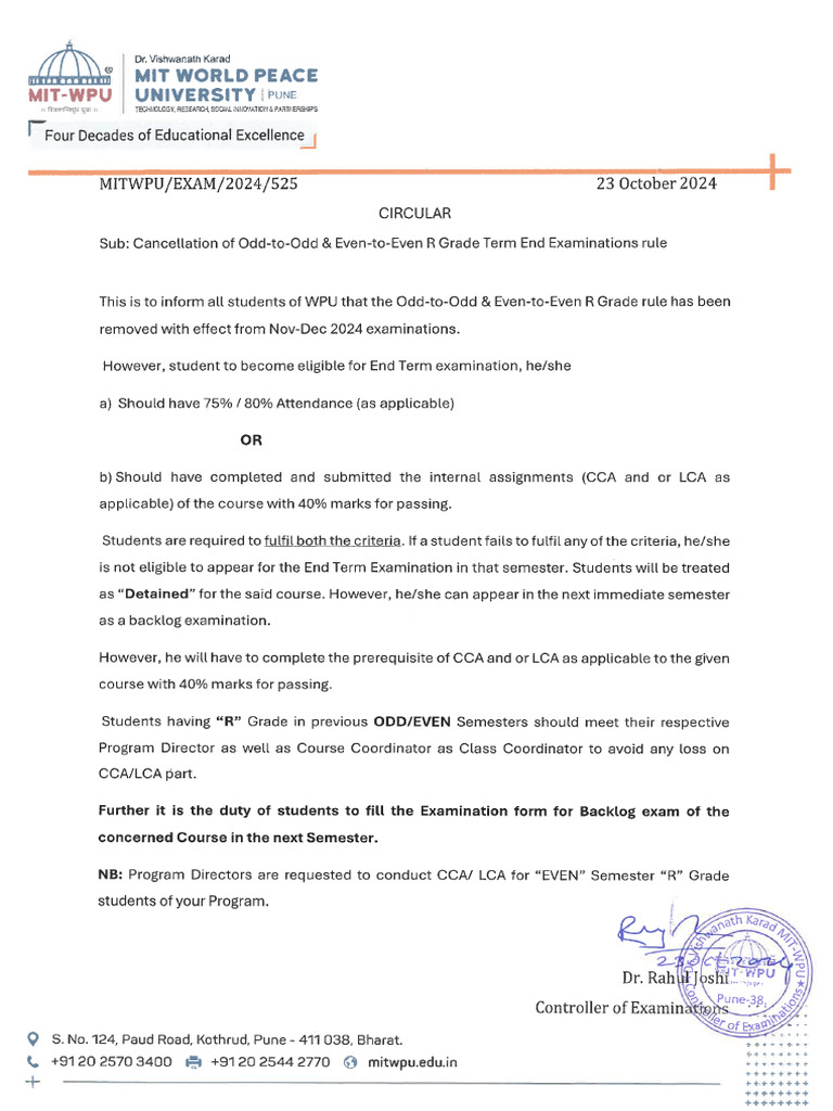 Circular - Cancellation of Odd-To-Odd and Even-To-Even R Grade Term End ...