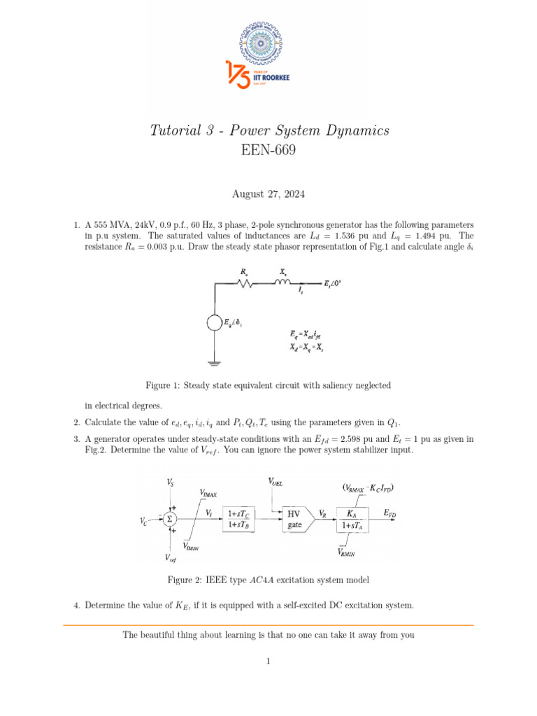 Power System Dynamics Tut 3 | PDF | Teaching Methods & Materials | Technology & Engineering