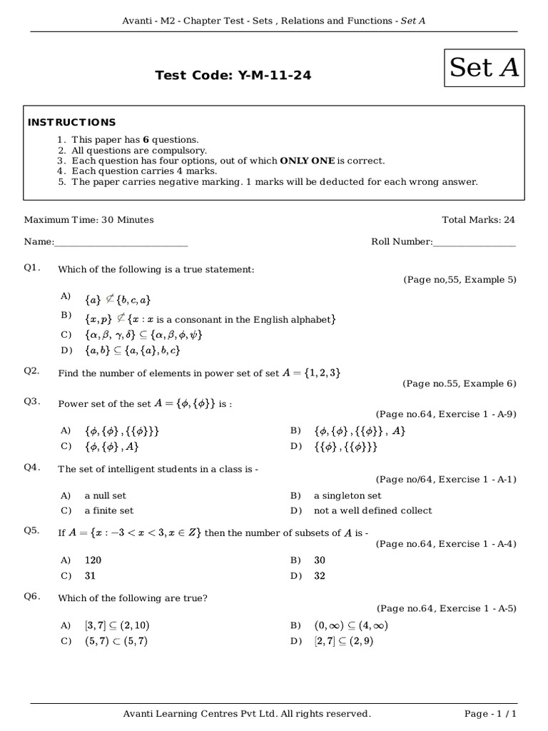 CW 11M2.1 Introduction To Sets Jee Ques | PDF | Mathematical Logic | Mathematics