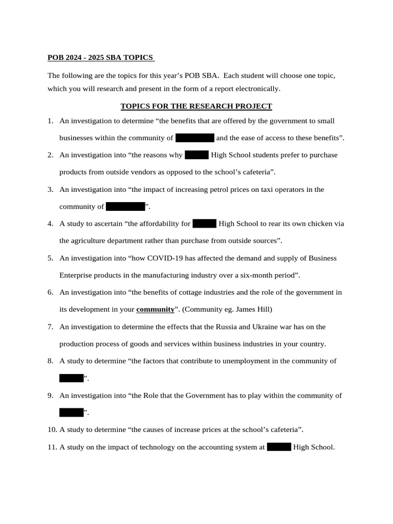 Pob 2024 - 2025 Sba Topics | PDF | Economies