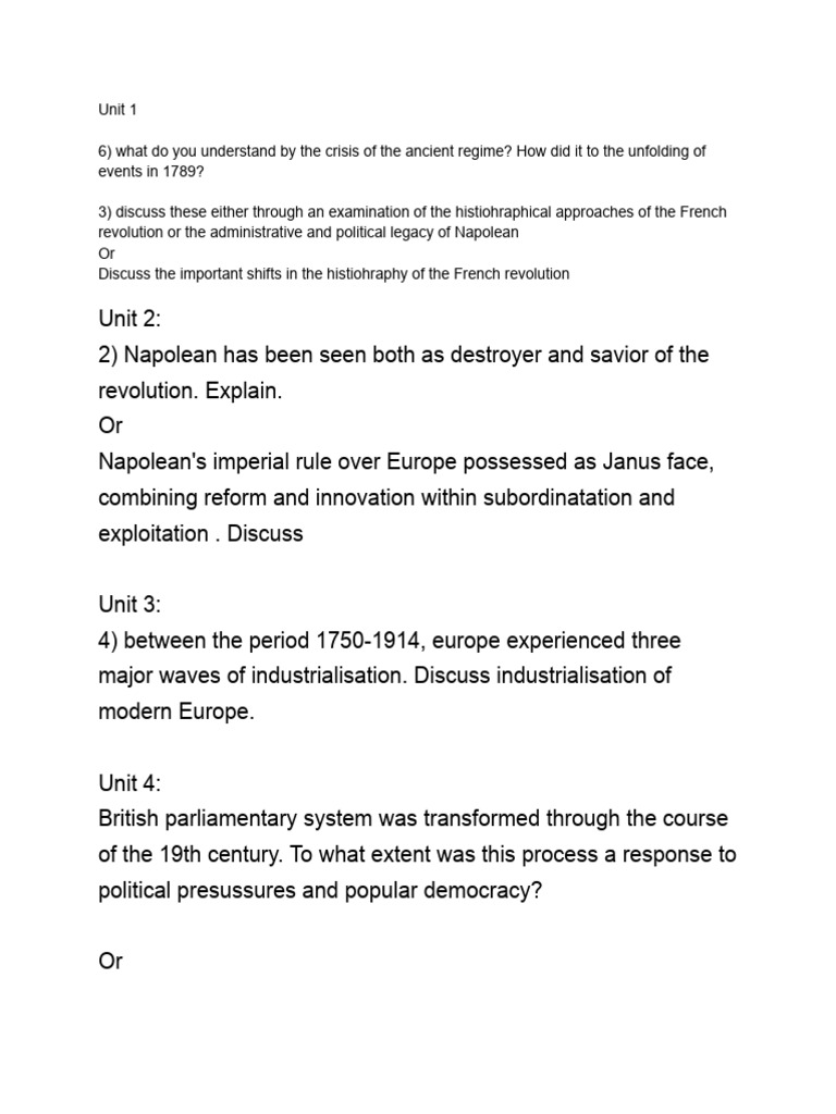 Modern Europe Sem 5 Pyq | PDF