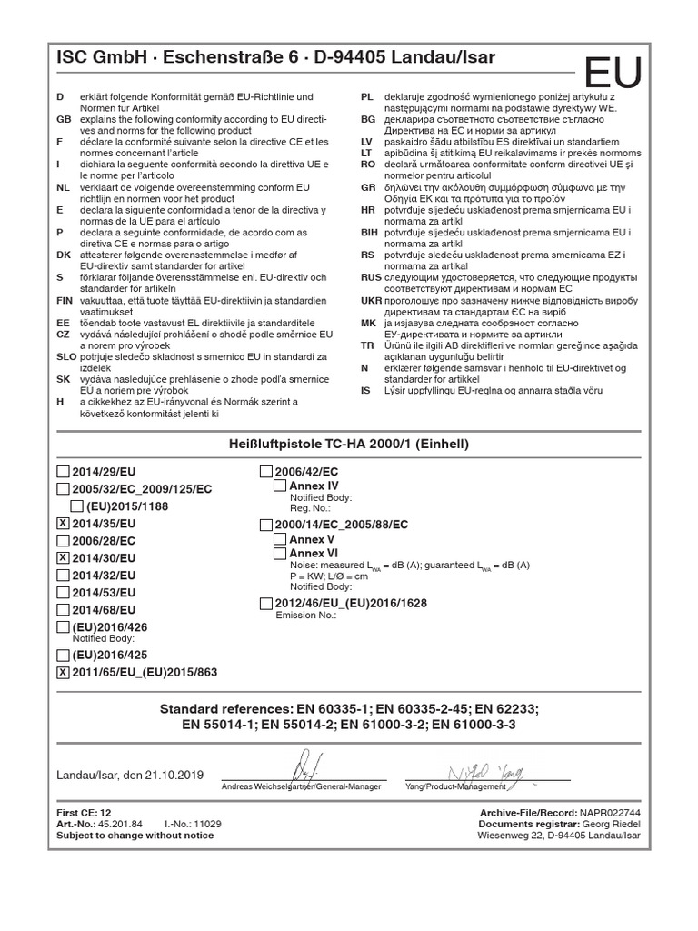 Isc GMBH Eschenstraße 6 D-94405 Landau/Isar | PDF