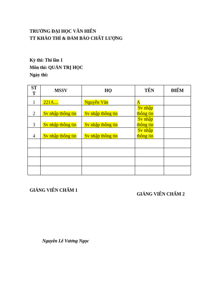 3 - Phiếu Chấm Thi - Qth - nhóm...... - thứ.... | PDF
