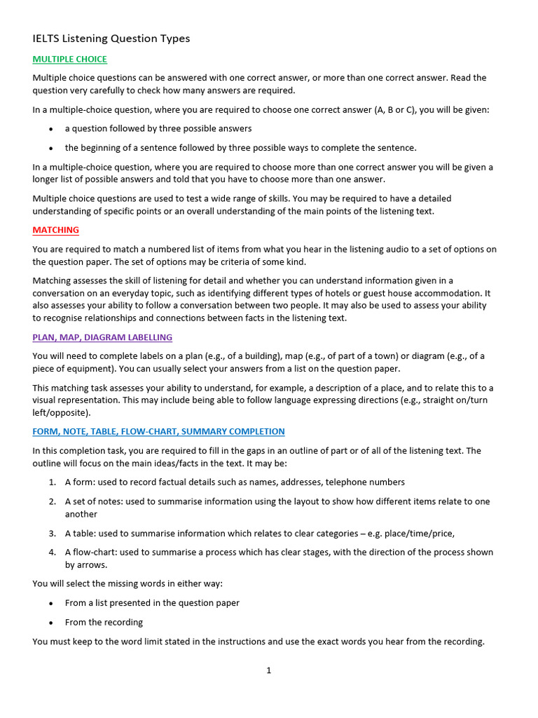 Listening Question Types | PDF | Multiple Choice | Human Communication