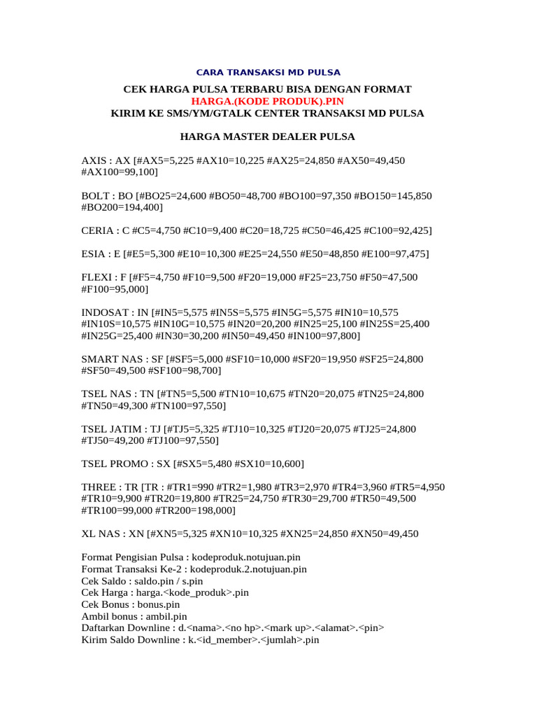 Cara Transaksi MD Pulsa | PDF