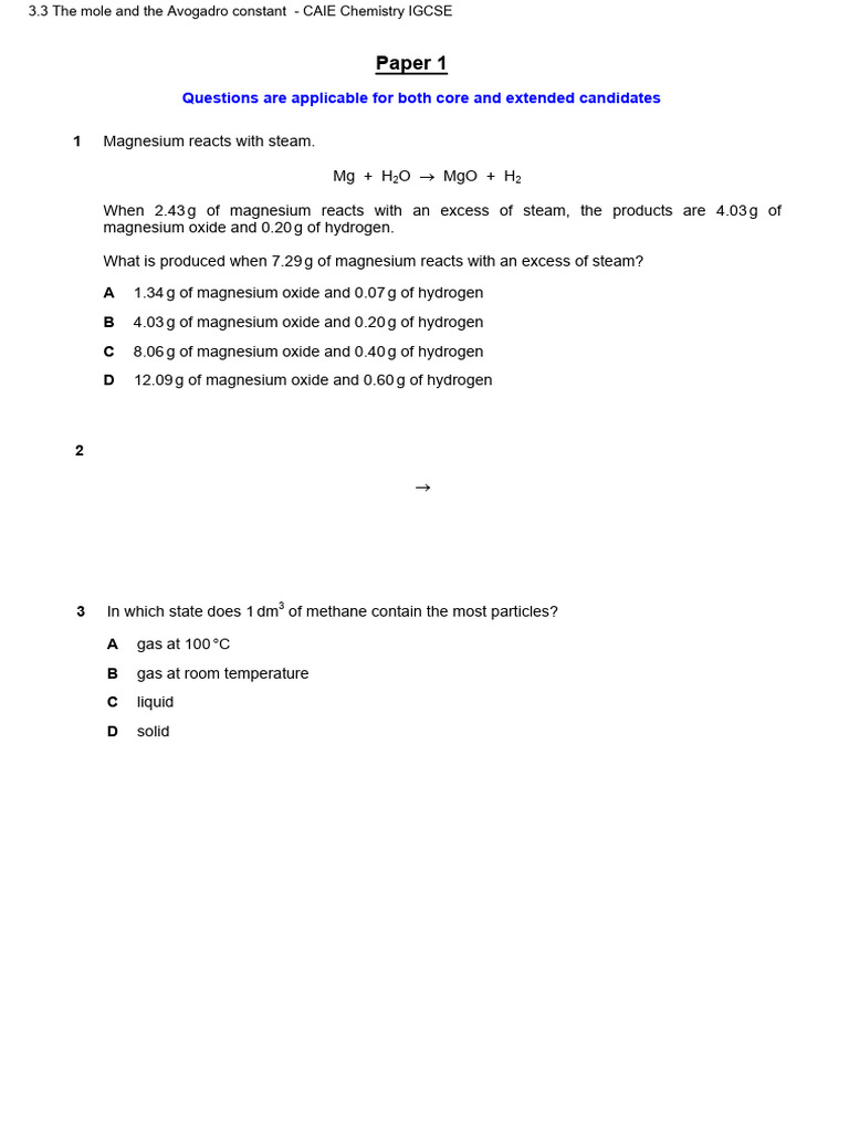 Chemistry IGCSE: Mole & Reactions Guide | PDF | Nitric Acid | Mole (Unit)
