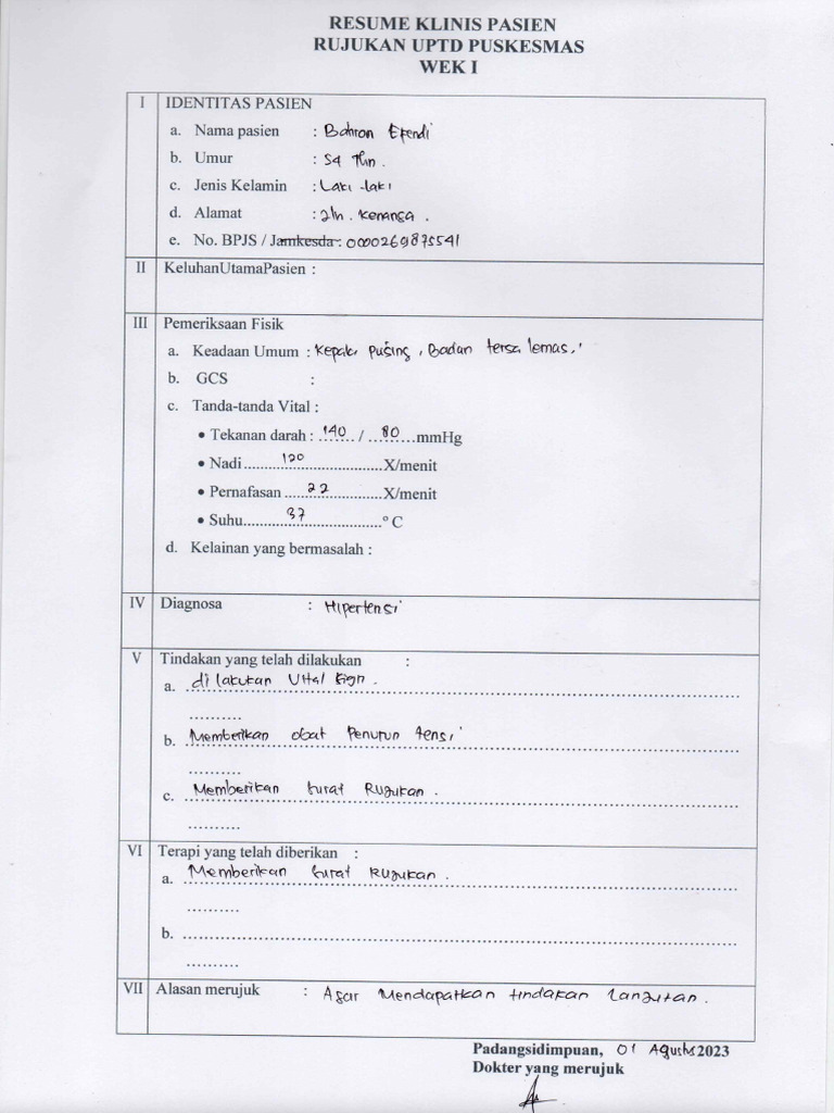 Resume Klinis Pasien1 | PDF