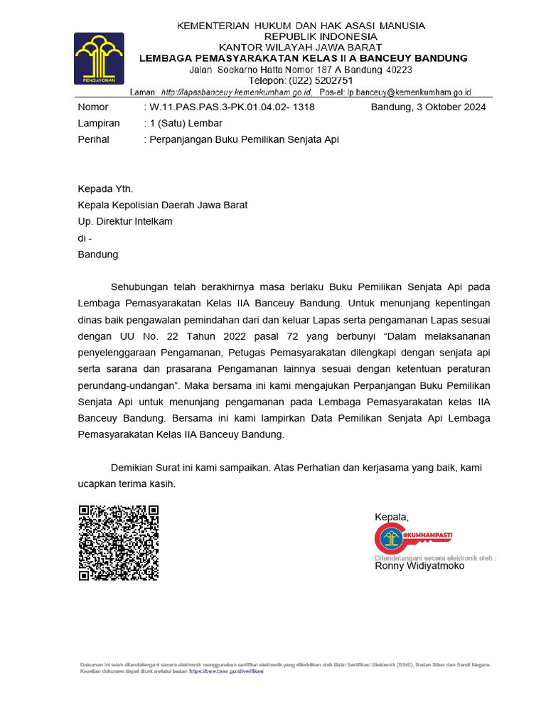 Surat Perpanjangan Senjata API Oktober 2024 | PDF