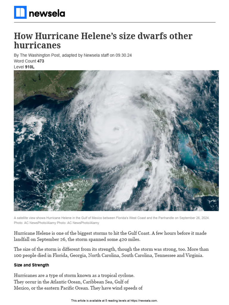 Hurricane Helene: Size and Impact Analysis | PDF | Tropical Cyclones ...