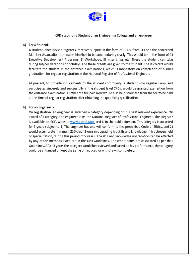 CPD Steps For A Student of An Engineering College and An Engineer | PDF