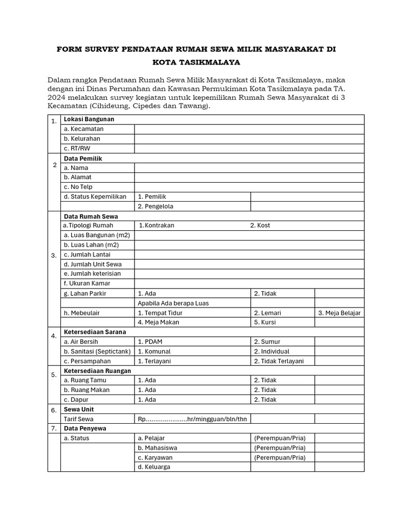 Form Survei Rumah Sewa | PDF