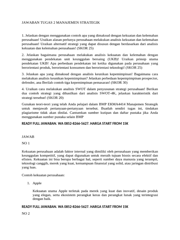 Jawaban Tugas 2 Manajemen Strategik | PDF