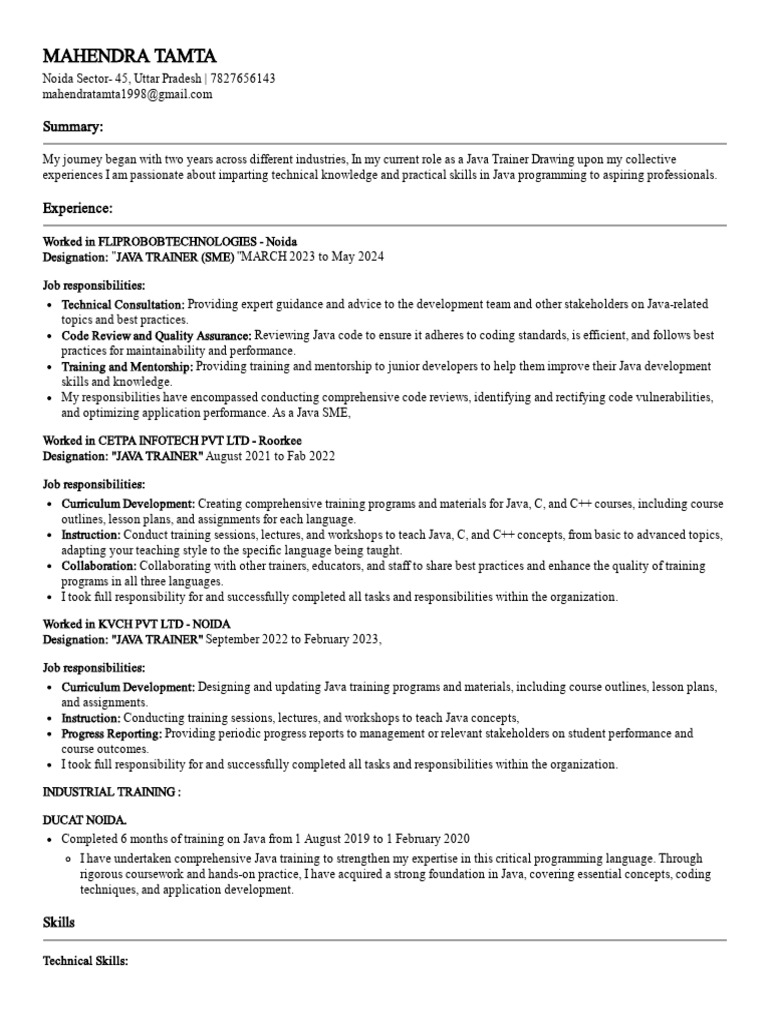 updated mahendra cv | PDF | Mentorship | Java (Programming Language)