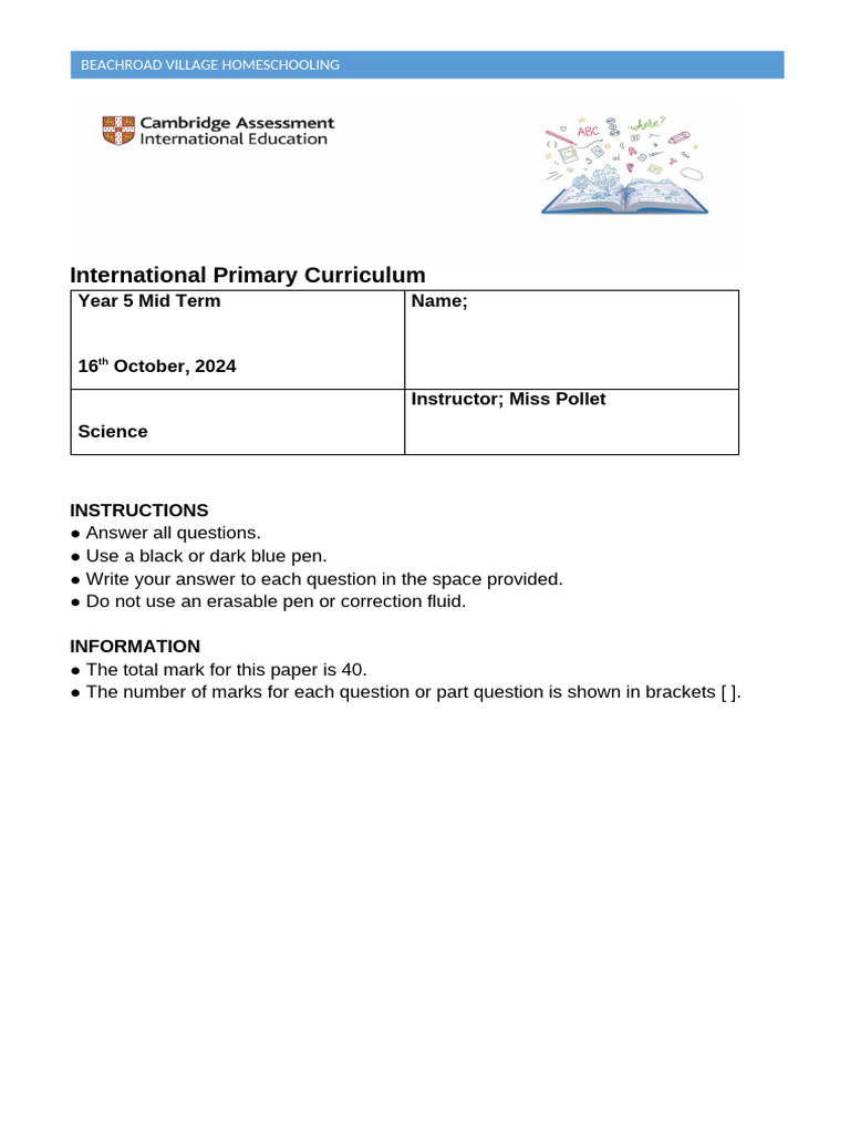 Year 5 Science Mid Term Exam Guide | PDF | Liquids | Gases