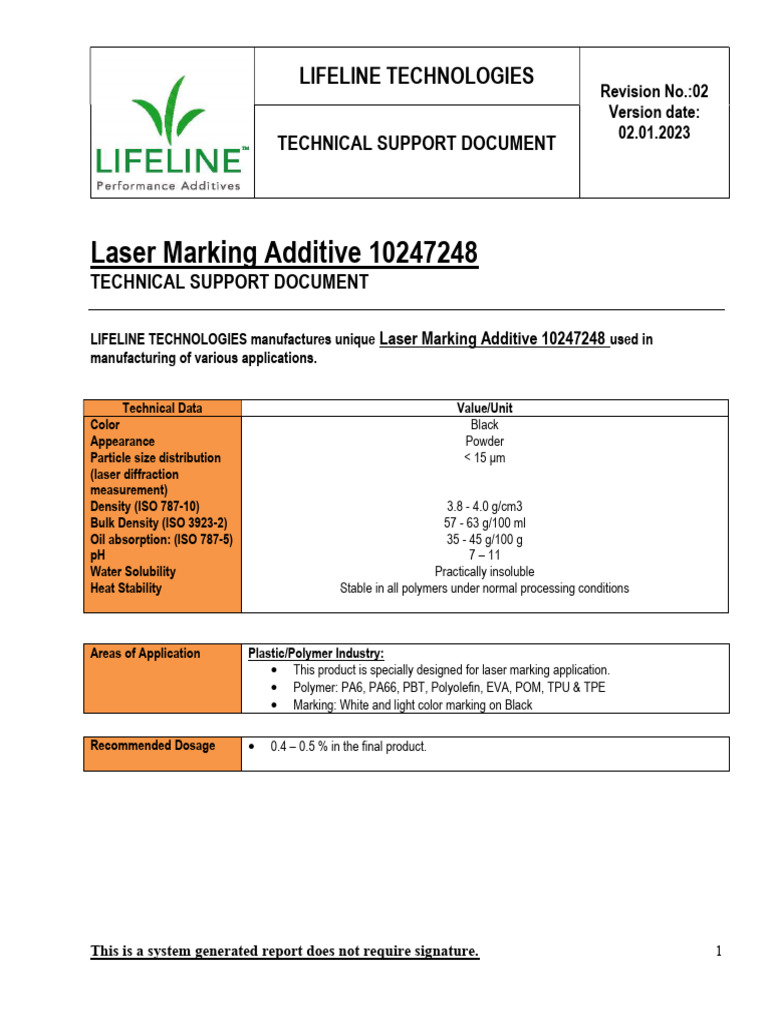 Laser Marking Additive Tech Specs | PDF | Physical Sciences ...