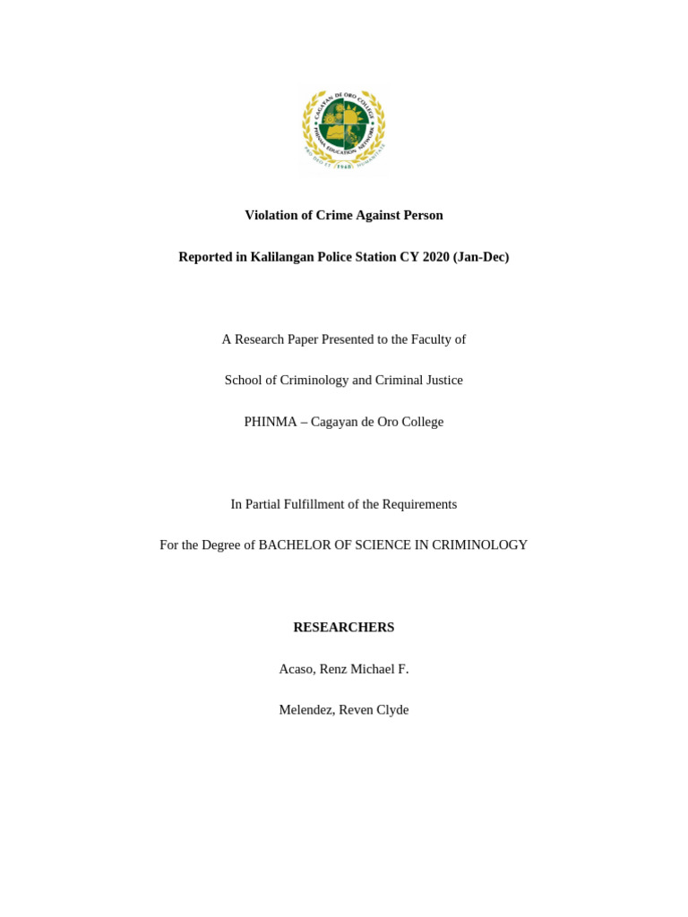 NOT CASE (Violation of Crime Against Person) | PDF | Crimes | Crime ...