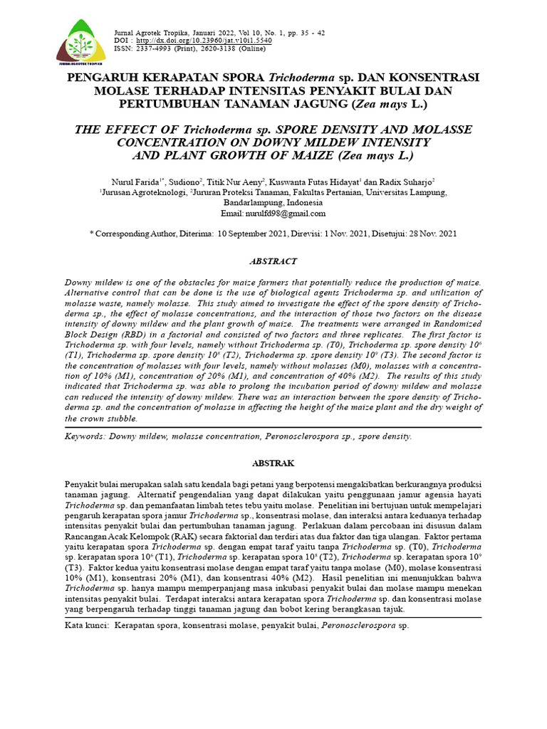 Pengaruh Kerapatan Spora Trichoderma SP Dan Konsen | PDF | Kesehatan Holistik | Teknologi & Rekayasa
