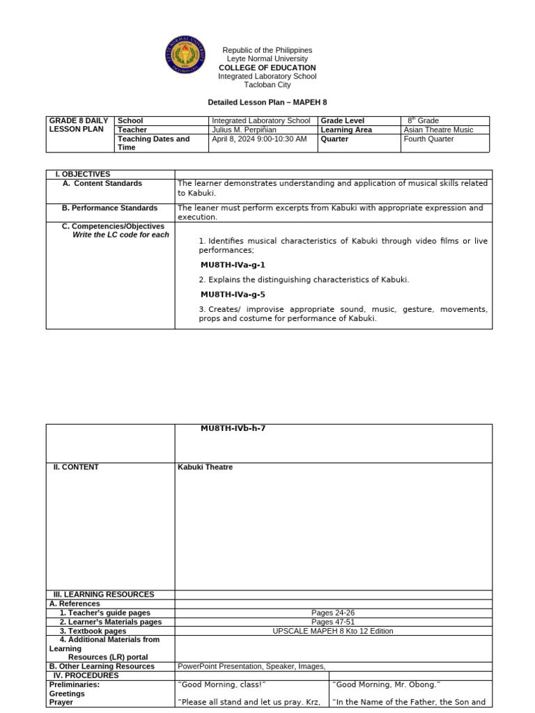 FINAL LESSON PLAN Group 3 | PDF | Theatre | Performing Arts