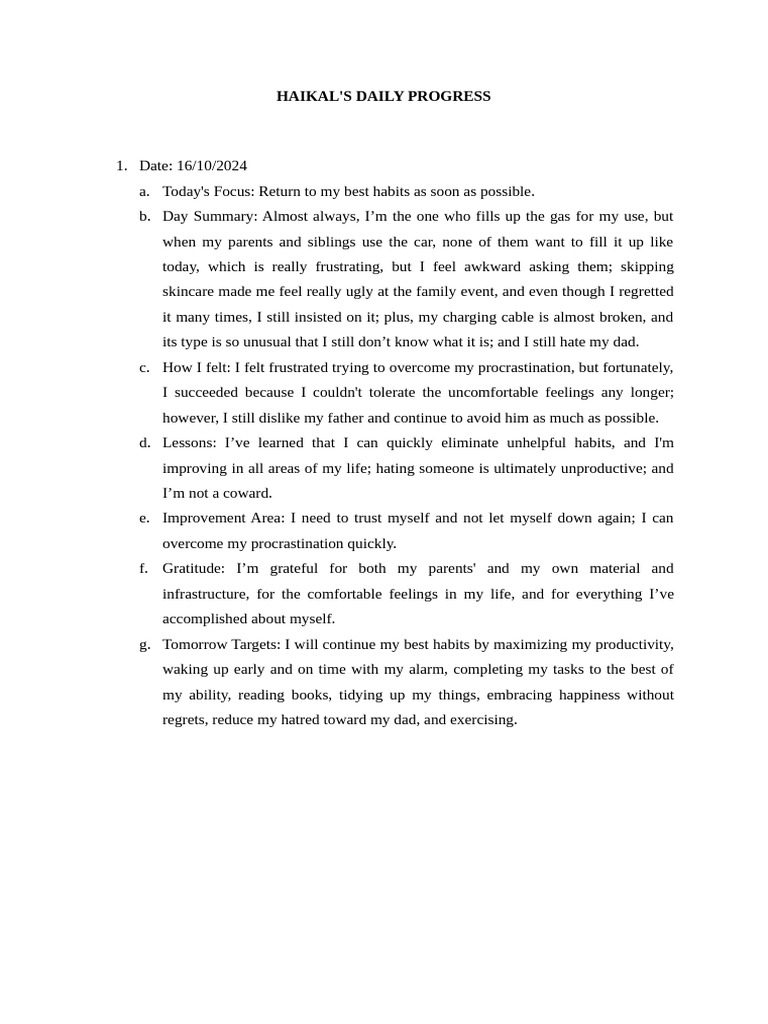 Haikal's Daily Progress | PDF