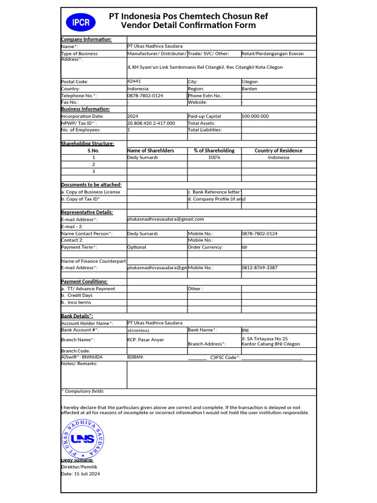 Vendor Information Form | PDF | Service Industries | Economies