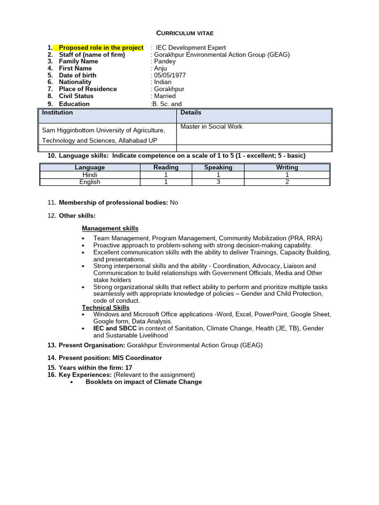 CV Anju Pandey | PDF