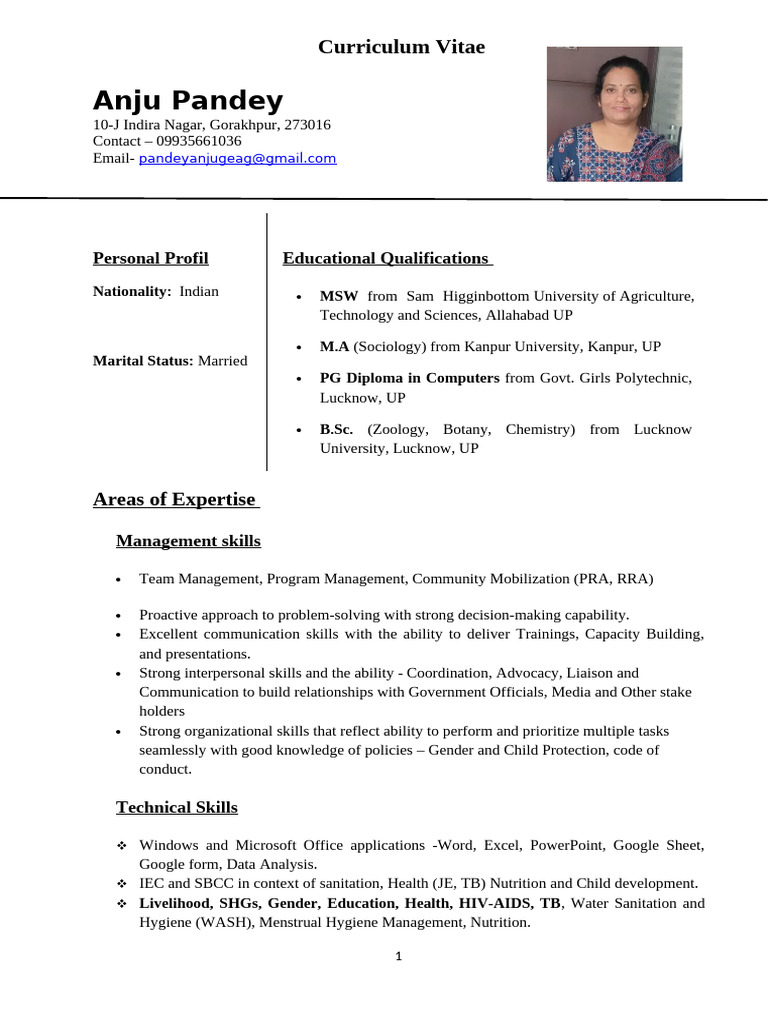 Anju Pandey: WASH Program Coordinator | PDF | Wash | Sanitation