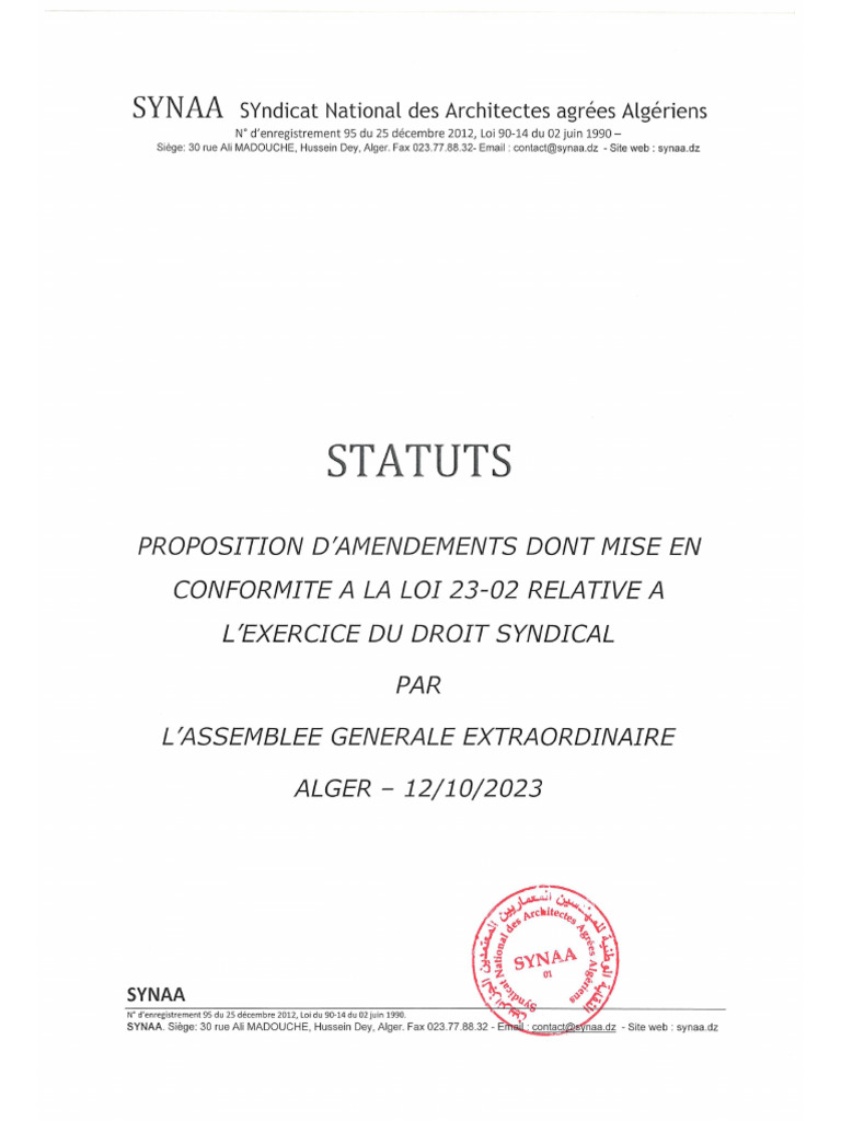 AGEX 2023 - Projet Amendements Statuts | PDF