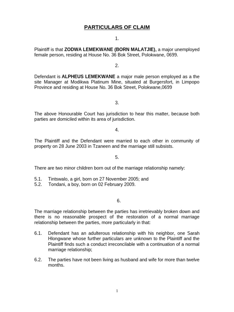 Particulars of Claim Example | PDF | Pension | Justice