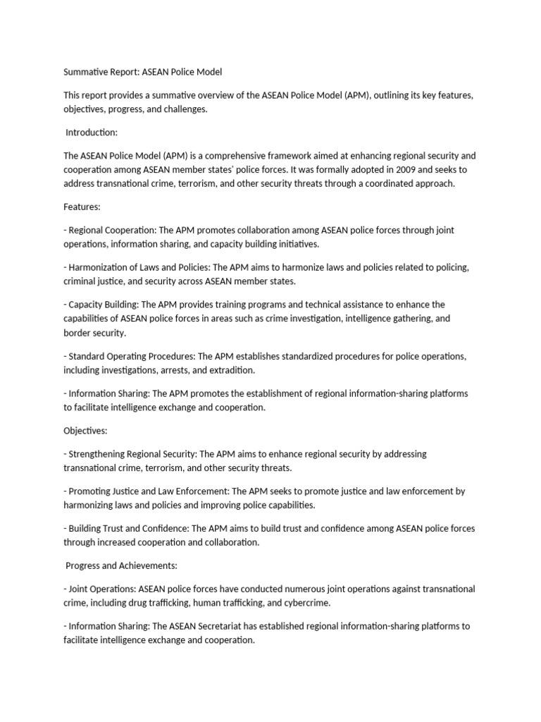Summative Report Asean Police Model | PDF | Police | Crimes